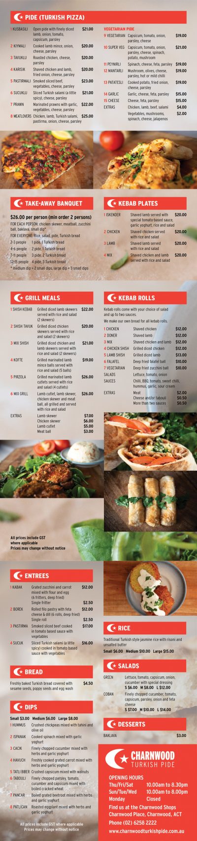 Menu – Welcome To Charnwood Turkish Pide Canberra